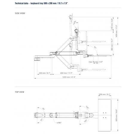 Extended height adjustable arm with fold-up Z-bracket